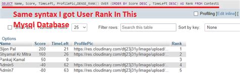 Need Help Mysql Syntax In Rank Function I Am Using App Inventor Mysqlphp Script Off Topic