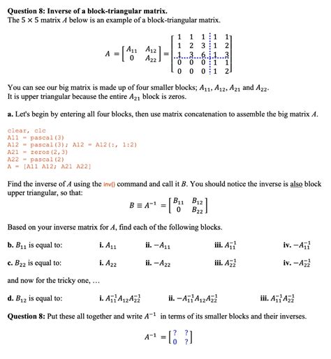 solved question inverse of a block triangular matrix the 5 x 5