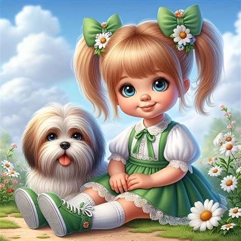 Temu｜귀여운 강아지와 주인 액자 없는 컬러풀 아트 세트 5d Diy 페인팅 라운드 라운드 풀 수제 수제 아트 선물 휴일 파티 장식 침실 사무실 거실