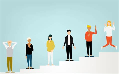 계단에 서있는 다국적 사람들 순위 이미지 프리미엄 벡터