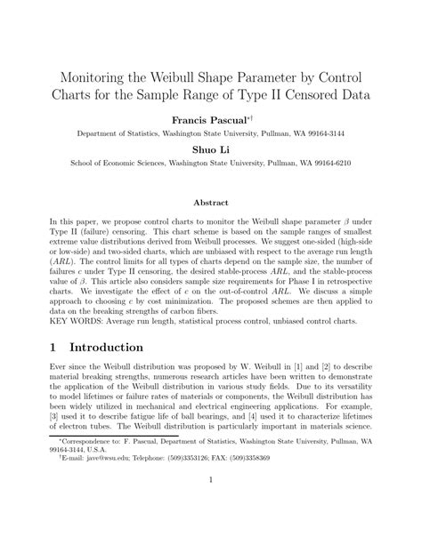 Pdf Monitoring The Weibull Shape Parameter By Control Charts For The Sample Range Of Type Ii