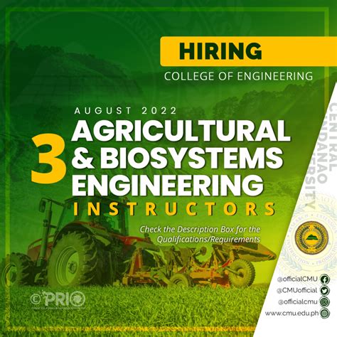 𝗛𝗜𝗥𝗜𝗡𝗚 The Department of Agricultural Biosystems Engineering needs