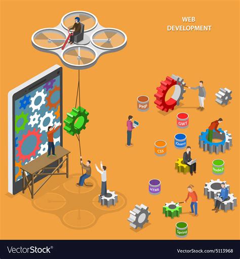 Web Development Flat Isometric Concept Royalty Free Vector