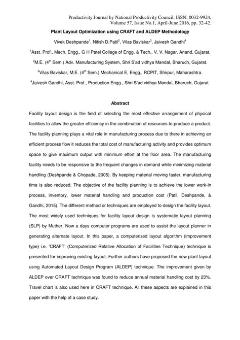 Pdf Plant Layout Optimization Using Craft And Aldep Methodology
