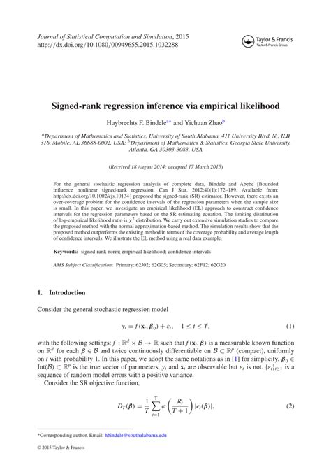 Pdf Signed Rank Inference Via Empirical Likelihood
