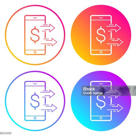 스마트폰으로 달러 보내기 색상 그라데이션이 있는 둥근 아이콘 Brand Name Mobile Payment에 대한 스톡 벡터