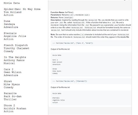 Solved Function Name Favfilms Parameters Filename Str