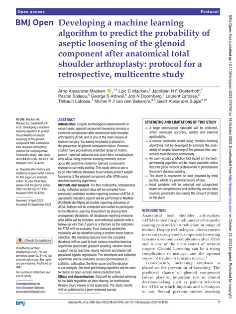 Pdf Developing A Machine Learning Algorithm To Predict The