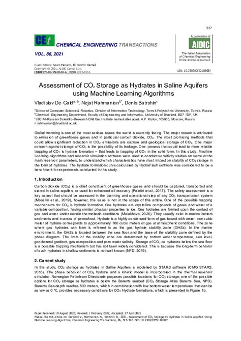 pdf assessment of co2 storage as hydrates in saline aquifers using machine learning algorithms