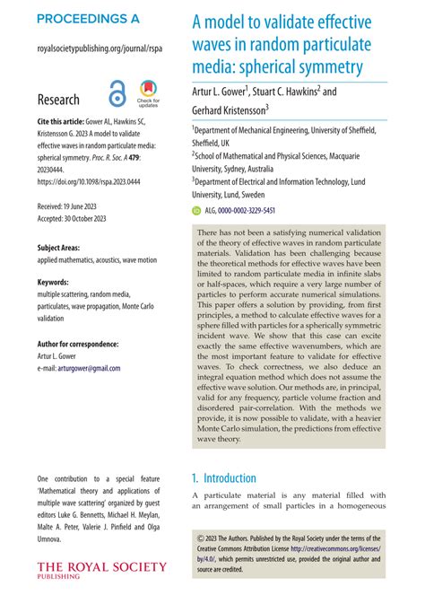 Pdf A Model To Validate Effective Waves In Random Particulate Media Spherical Symmetry