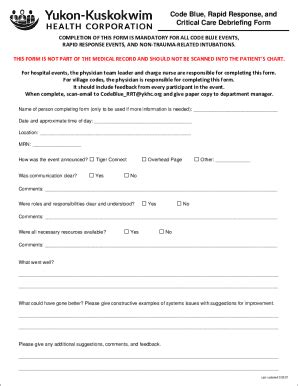 Fillable Online Code Blue Rapid Response And Critical Care Debriefing Form Fax Email Print