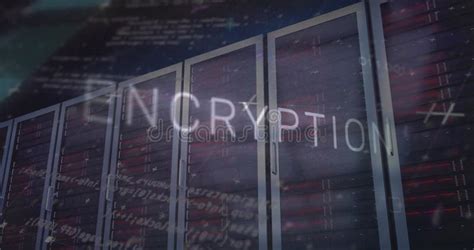 Animação Do Texto De Encriptação Sobre O Processamento De Dados E a Motherboard E Servidores De
