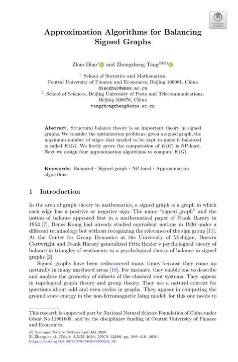 Pdf Approximation Algorithms For Balancing Signed Graphs
