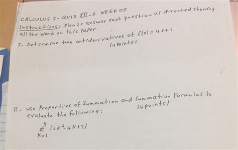 Solved I Determine Two Antiderivatives Of F X 4x 7