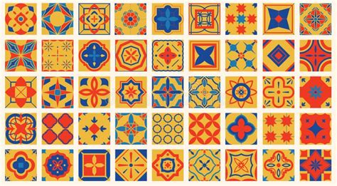 Collection Of Seamless Geometric Mosaic Patterns Trendy Color Tile Textures Decorative Bright