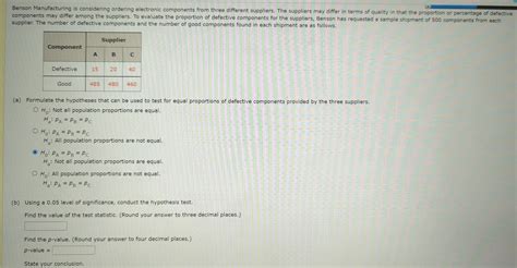 Solved Supplier The Number Of Defective Components And The