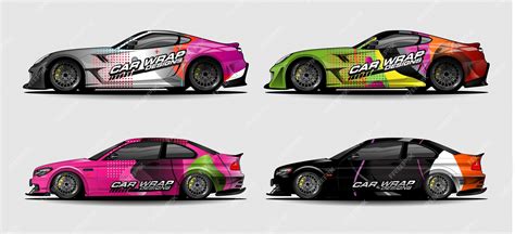 비닐 및 스티커 포장에 대 한 자동차 그래픽 세트 프리미엄 벡터