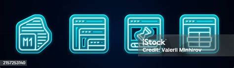 라인 프로세서 소프트웨어 데이터 로드 창 및 Mysql 코드를 설정합니다 빛나는 네온 아이콘입니다 벡터 Cpu에 대한 스톡 벡터