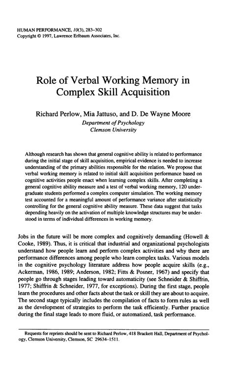 Pdf Role Of Verbal Working Memory In Complex Skill Acquisition