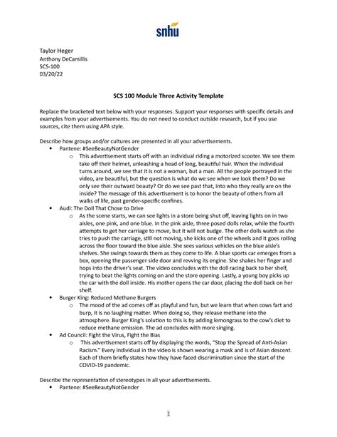 SCS Module Three Activity Template Support Your Responses With Specific Details And
