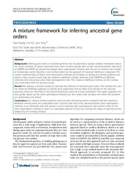 Pdf A Mixture Framework For Inferring Ancestral Gene Orders