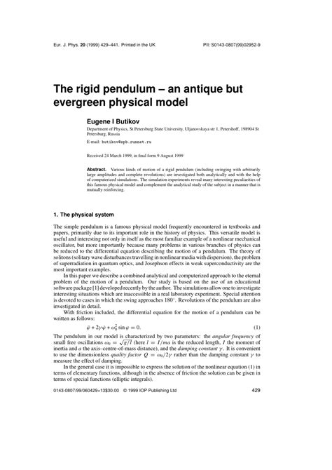 Pdf The Rigid Pendulum An Antique But Evergreen Physical Model