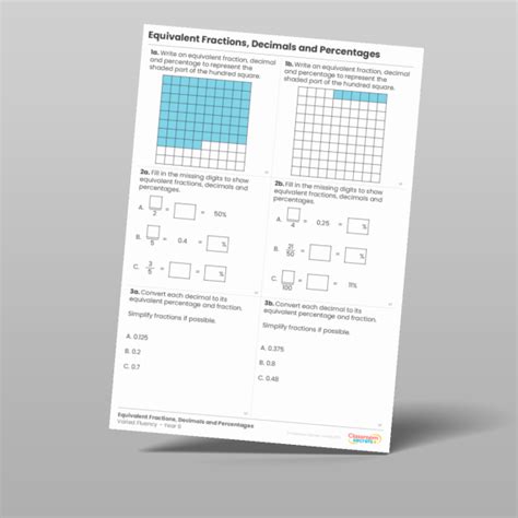 Year 6 Equivalent Fractions Decimals And Percentages Varied Fluency 2 Resource Classroom Secrets