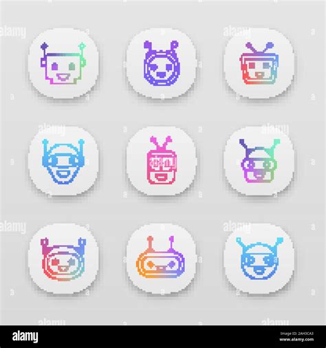 Chatbot App Icons Set Uiux User Interface Modern Robots Emojis