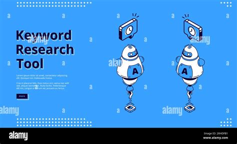 Keyword Research Tool Isometric Landing Page Ai Robots With Rocket Engine And Clock Icons Seo