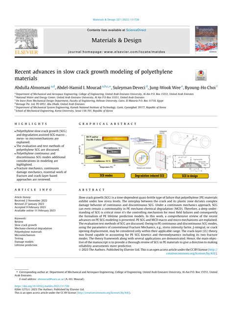 Pdf Recent Advances In Slow Crack Growth Modeling Of Polyethylene Materials