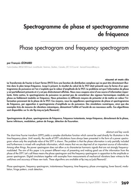 Pdf Phase Spectrogram And Frequency Spectrogram