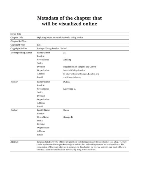 Pdf Exploring Bayesian Belief Networks Using Netica®