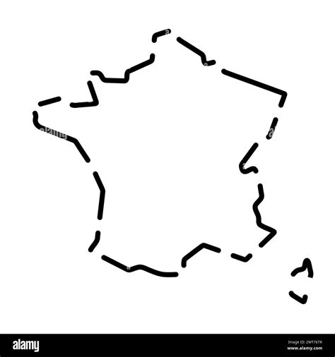 France Country Simplified Map Black Broken Outline Contour On White Background Simple Vector
