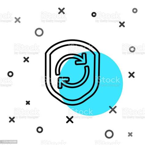 흰색 배경에 격리 된 방패 아이콘 내부의 검은 색 선 재활용 기호 에코 보호 표지판 임의 동적 셰이프 벡터 일러스트레이션 0명에 대한 스톡 벡터 아트 및 기타 이미지