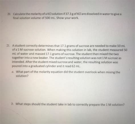 solved 20 calculate the molarity of a kcl solution if 37 3