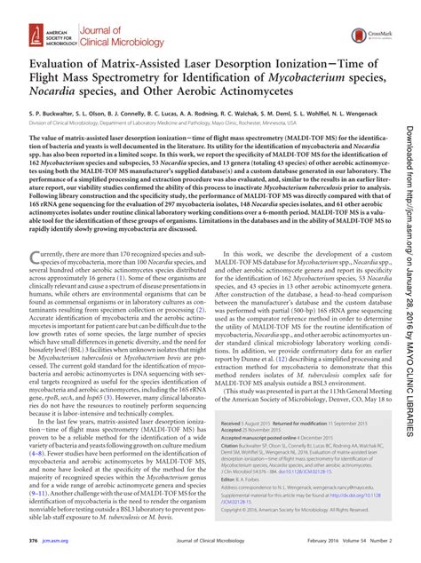 Pdf Evaluation Of Maldi Tof Mass Spectrometry For The Identification