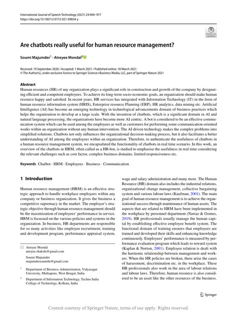 Are Chatbots Really Useful For Human Resource Management Request Pdf