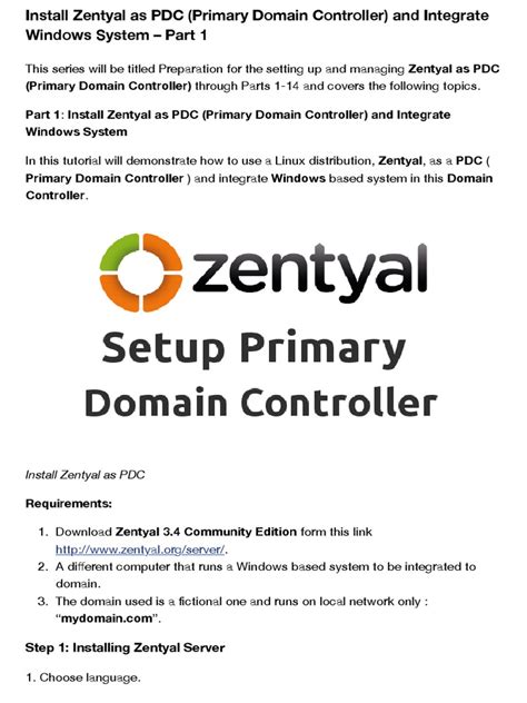 Install Zentyal As Pdc Primary Domain Controller And Integrate Windows System Part 1 Pdf