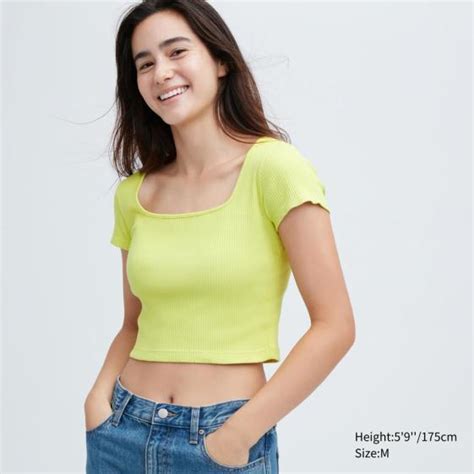 女裝 羅紋方領短版t恤短袖 Uq 搜尋