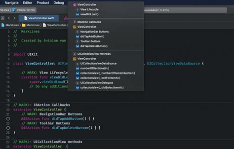 xcode mark line to improve readability using mark comments