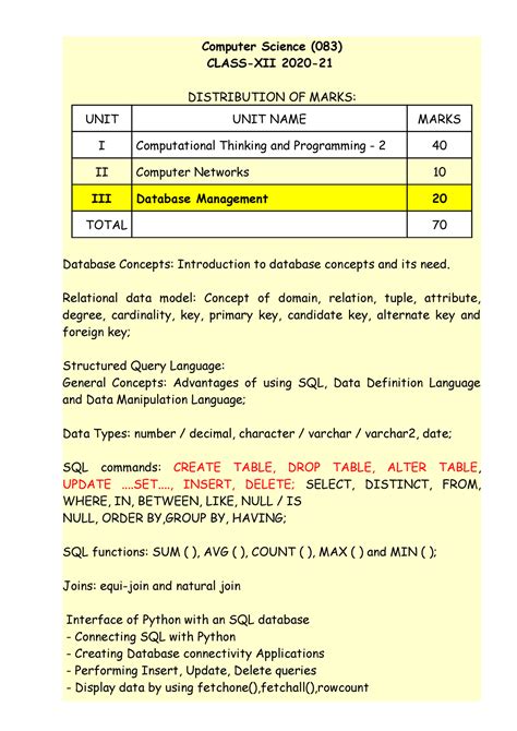 xii cs unit iii database mgmt 2020 21 computer science 083 class