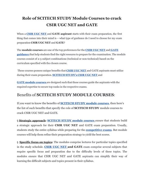 PPT Role Of SCITECH STUDY Module Courses To Crack CSIR UGC NET And GATE PowerPoint