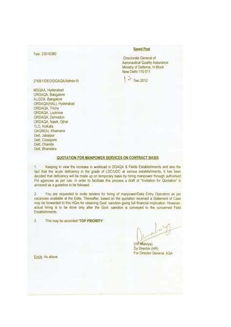 Quotation For Manpower Services On Contract Basis