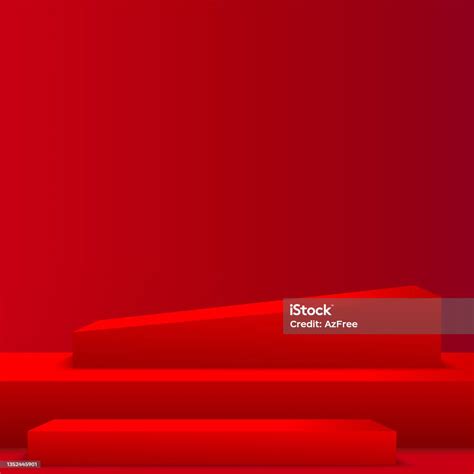 붉은 색 기하학적 3d 연단과 추상적 인 배경 벡터 일러스트레이션 빨강에 대한 스톡 벡터 아트 및 기타 이미지 빨강 3차원 형태 메달 수상대 Istock