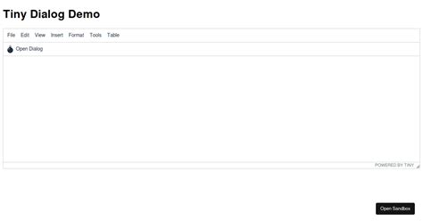 TinyMCE Dialog OpenURL Demo Codesandbox