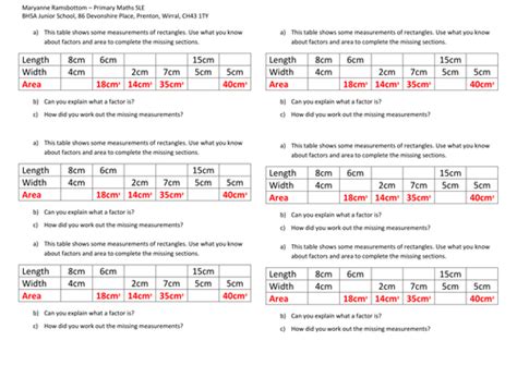 Area Open Qs Y4 Teaching Resources