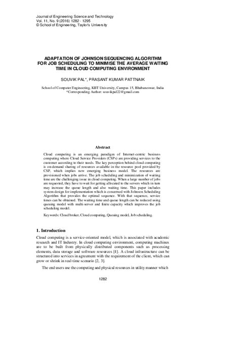 Pdf Adaptation Of Johnson Sequencing Algorithm For Job Scheduling To Minimise The Average