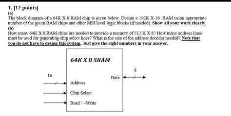 Solved 1 12 Points A The Block Diagram Of A 64k X 8 Ram