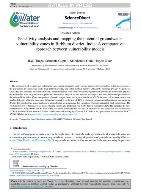 pdf sensitivity analysis and mapping the potential groundwater