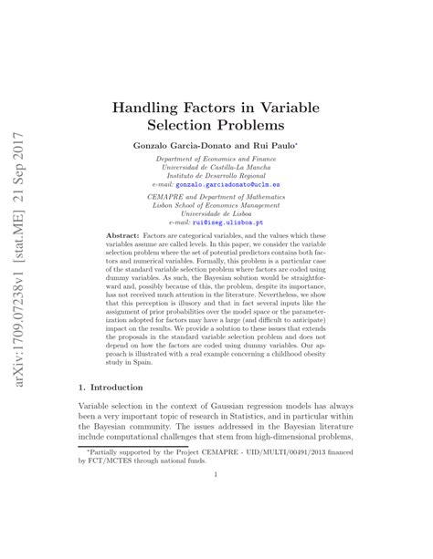 Pdf Handling Factors In Variable Selection Problems